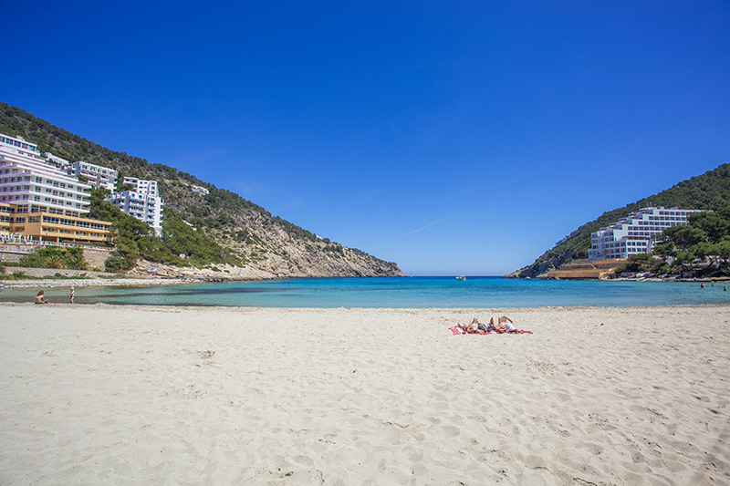 Cala Llonga Ibiza, popular family beach.